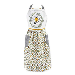 DII Women's Spring & Summer Apron Collection Adjustable, Two Large Pockets & Extra Long Ties, One Size Fits Most, Sweet Bee