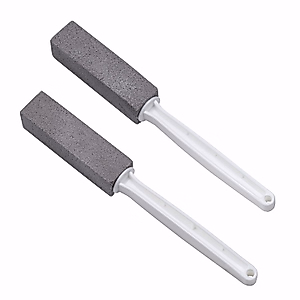 Pumice Stone Brush Toilet Bowl Cleaner with Extra Long Handle, 100% Natural Pumice Toilet Brush, Stain Remover Cleaning Brushes for Bath/Pool/Kitchen/BBQ Cleaning - 2 Pack with 2 Hooks
