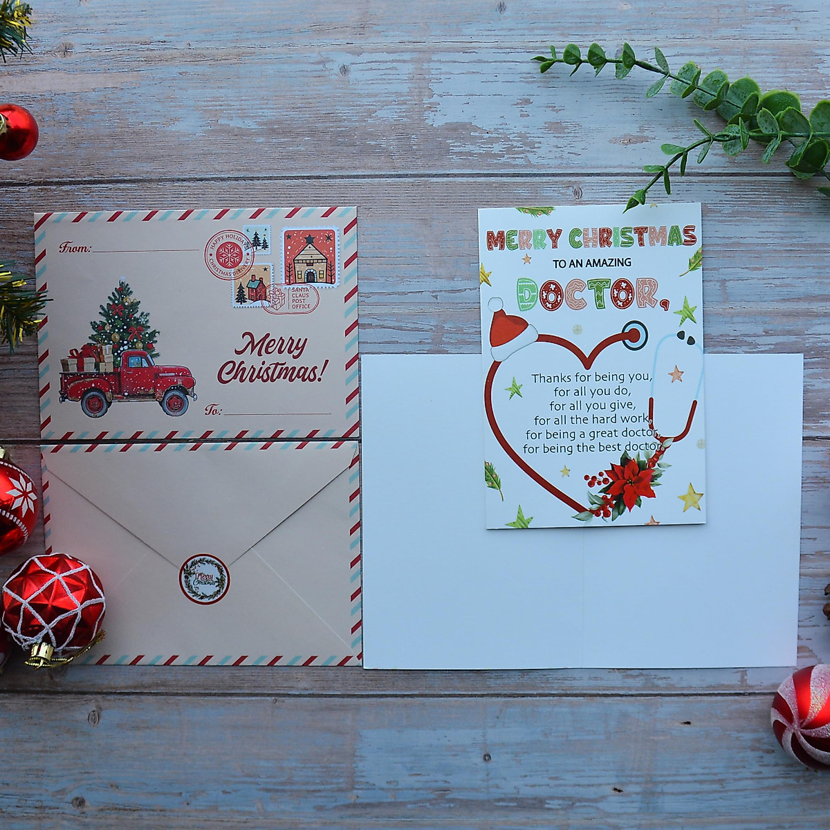 BlinkWishes Christmas Card for Doctor, Doctor Merry Christmas Greeting Card with Envelope and Seal, Thank You Christmas Gift for Doctor and Healthcare Worker, Xmas Gift Ideas