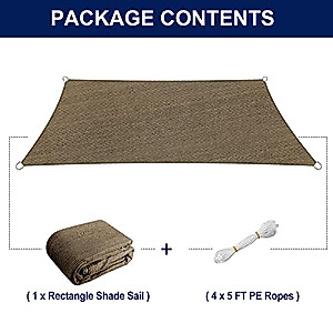 PureFit Rectangle Sun Shade Sails Outdoor 8 x 12 ft - Sun Protection Sunshades UV Block Shade Canopy, Patio Shades for Backyard, Deck and Lawn, Brown