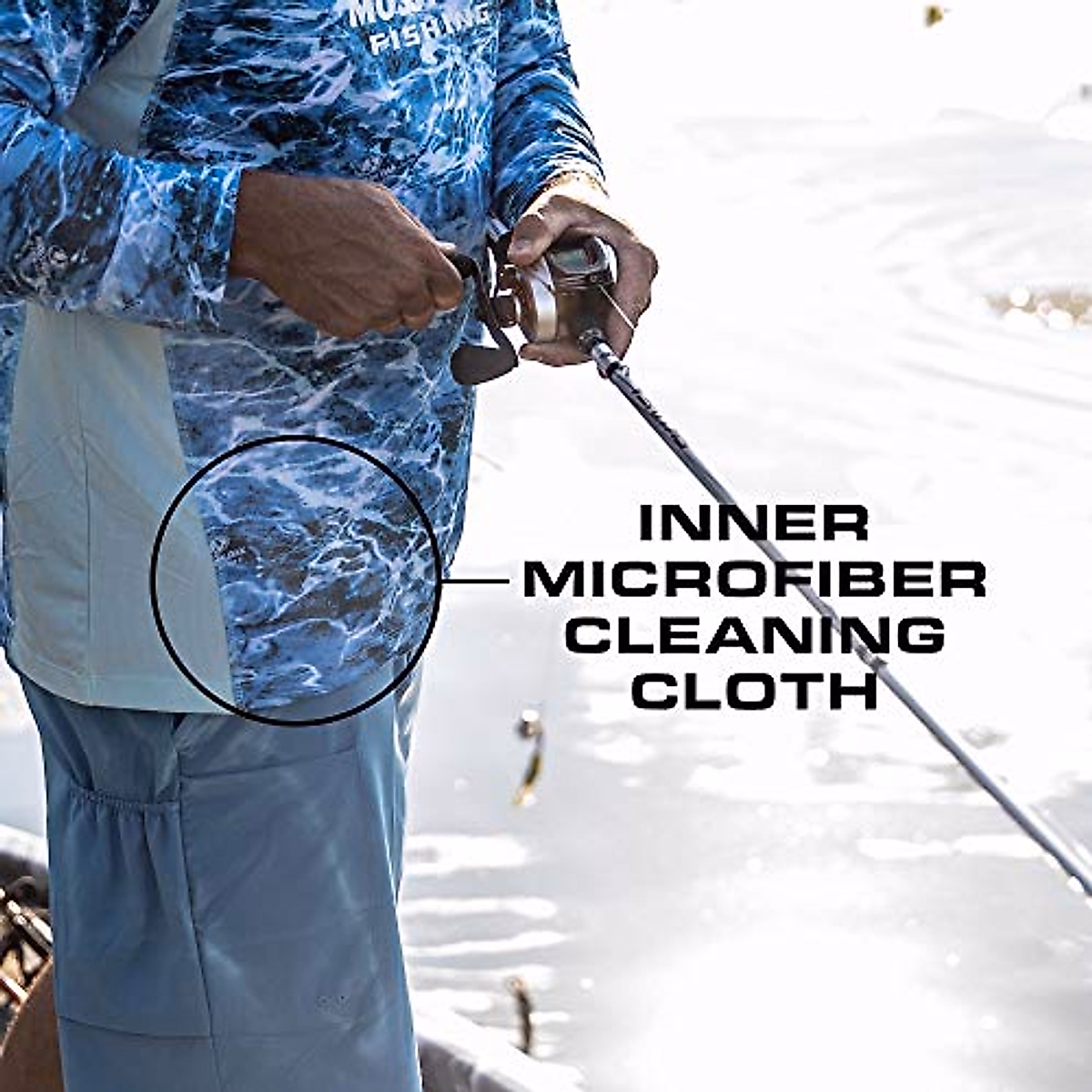 Mossy Oak Standard Men's Fishing Shirts Long Sleeve with UPF 40+ Sun Protection, Illusion Blue, Large