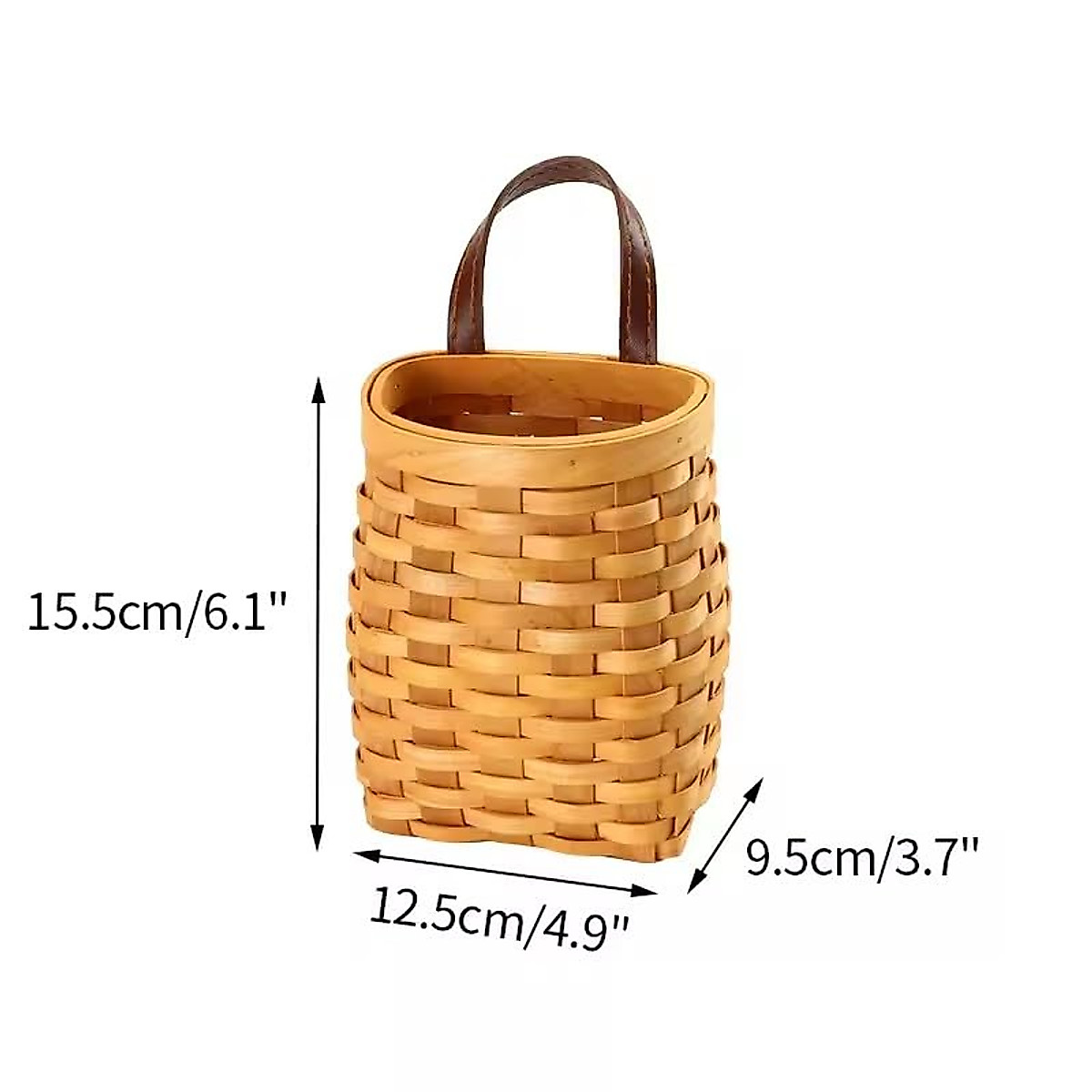 hanging wicker basket Hand-Woven Wood Storage Basket Portable Wall Hanging Flower Basket Organizer Fruit Vegetable Rattan Box Home Decoration Height 6.1in
