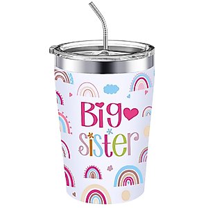 Niduilef Big Sister Gift 12 oz Pink Big Sister Vacuum Insulated Stainless Steel Tumbler for Sister Announcement Big Sister