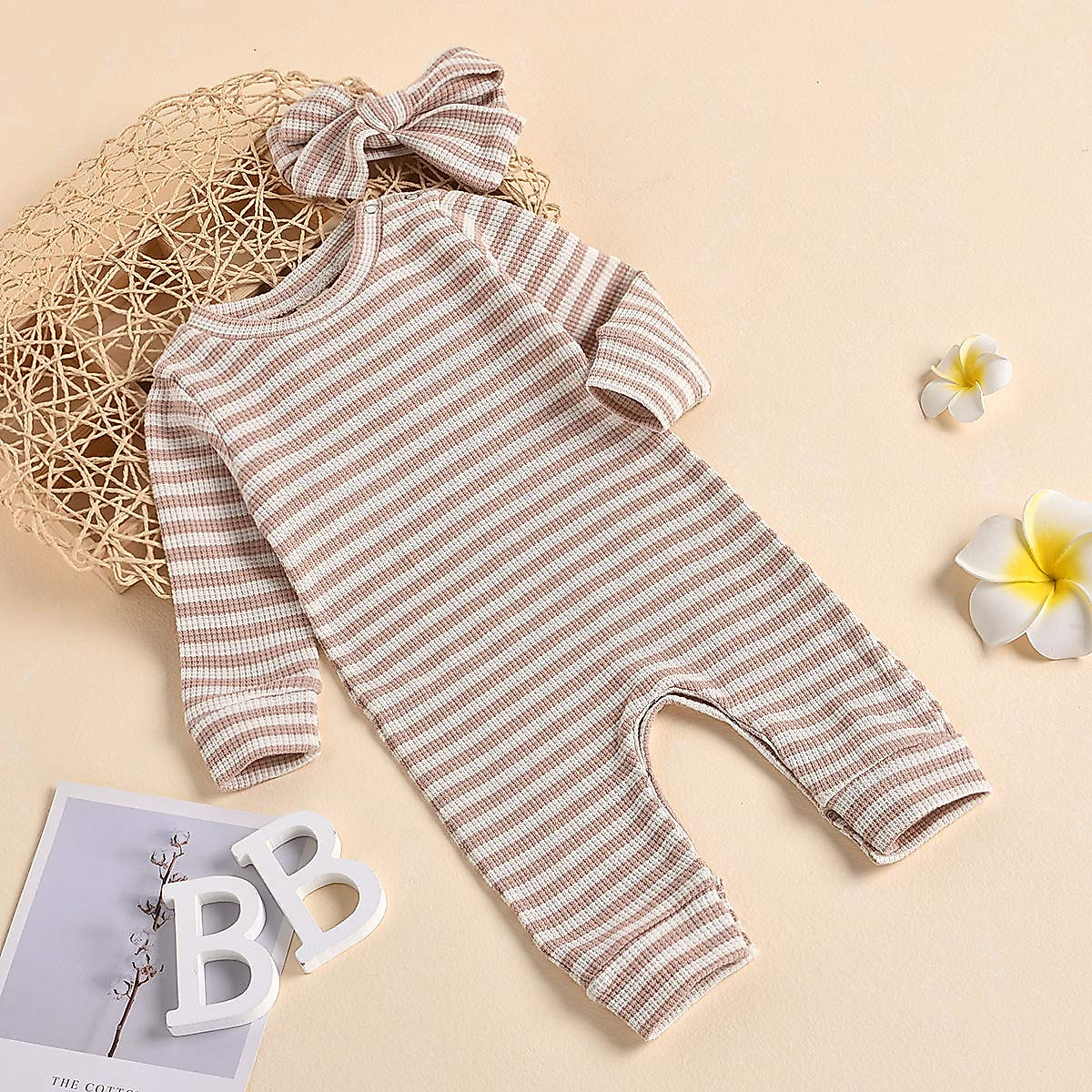 Aimaopao Newborn Infant Baby Girl Romper Bodysuit Girls Stripe Print One Piece Jumpsuit Pants Clothes Outfits (Stripe Long Sleeve Pink, 0-3 Months)