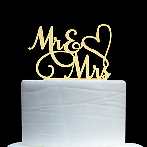 AMINJIE Mr and Mrs Cake Topper, Bride and Groom Sign Wedding/Engagement Cake Toppers Decoration, Mirror Gold Acrylic