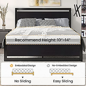 SHA CERLIN Full Size Bed Frame with Modern Wooden Headboard/Heavy Duty Platform Metal Bed Frame with Square Frame Footboard & 13 Strong Metal Slats Support/No Box Spring Needed, Black