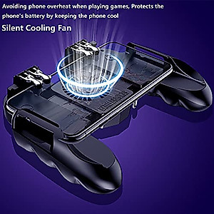 4 Trigger Mobile Game Controller with Cooling Fan Adjustable Stand for PUBG/Fotnite 6 Finger Operation GAMR or L1R1 L2R2 Gaming Grip for 4.7-6.5" iOS Android Phone