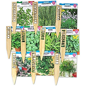 Window Garden Herb Seeds - 10 Popular Varieties for Indoor or Outdoor Planting, Growing. Attractive Markers and Quality Seed - Basil Parsley Dill Oregano Rosemary Chives Mint Sage Thyme Cilantro.