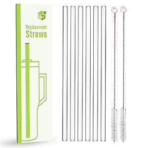 LEPCY 12 inch Reusable Straws for Stanley & Simple Modern 40 OZ Tumbler. 6 Plastic Replacement Straws + 2 Straw Cleaner Brush. Clear and BPA Free, Protective Brush Handle Protects Your Finger