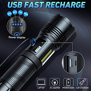 Rechargeable LED Flashlights High Lumen,990,000 Lumens Super Bright Flashlight,Powerful Flash Light 7 Modes with COB Work Light IPX7 Waterproof for Outdoor Emergency Camping Hiking