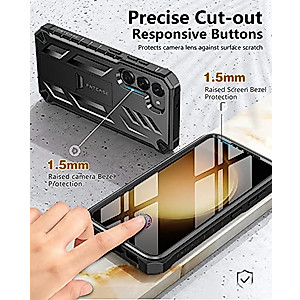 FNTCASE for Samsung Galaxy-S23 Protective Case: Dual-Layer Rugged Shockproof Cell Phone Cover with Built-in Screen Protector & Kickstand|Military Drop Proof Full Protection Bumper Cases 6.1'' Black