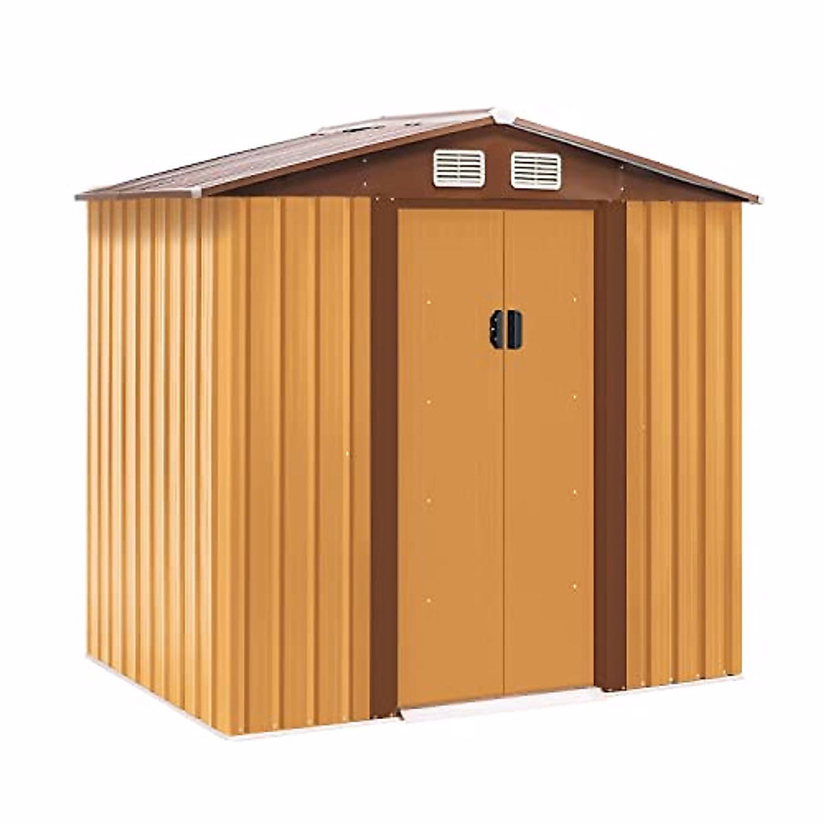 Patiomore 4×6 FT Outdoor Storage Shed Tool House Garden Steel Shed Walk-in Yellow 4x6FT