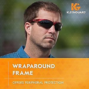 KleenGuard V30 Nemesis Safety Glasses (22611), Smoke Anti-Fog Lens, Red Frame, 12 Pairs / Case