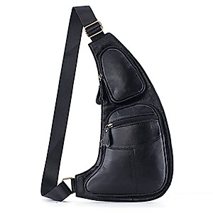 KPYWZER Leather Sling Backpack for Men Women Sling Bag Chest Crossbody Shoulder Outdoor Travel Camping Tactical Casual Daypack Black