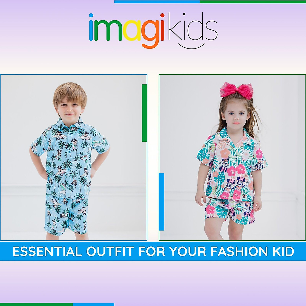 Disney Mickey Mouse Big Boys Hawaiian Button Down Shirt and Shorts Blue 14-16