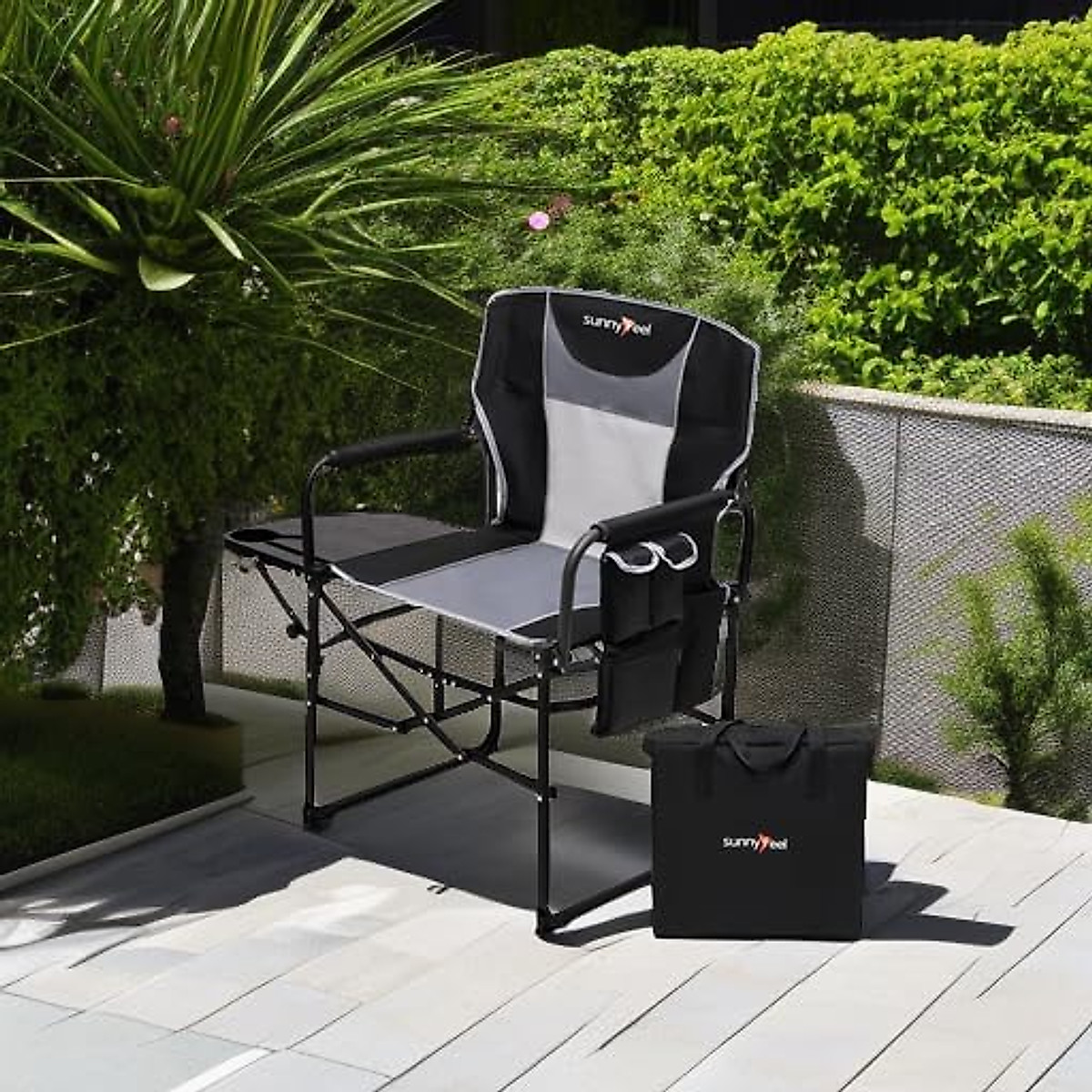 SUNNYFEEL Camping Directors Chair, Heavy Duty,Oversized Portable Folding Chair with Side Table, Pocket for Beach, Fishing,Trip,Picnic,Lawn,Concert Outdoor Foldable Camp Chairs