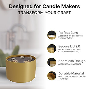TRUE CANDLE 24x Premium Gold Candle tin 8 oz | The Original Edgeless Cylinder | Matte Finish Outside and Inside | Premium Candle containers & The Ideal Candle tins for Making Candles