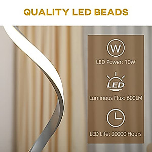HOMCOM Modern Spiral Floor Lamp, LED Standing Lamp Warm White with Square Base and Foot Switch for Living Room, Bedroom, Silver