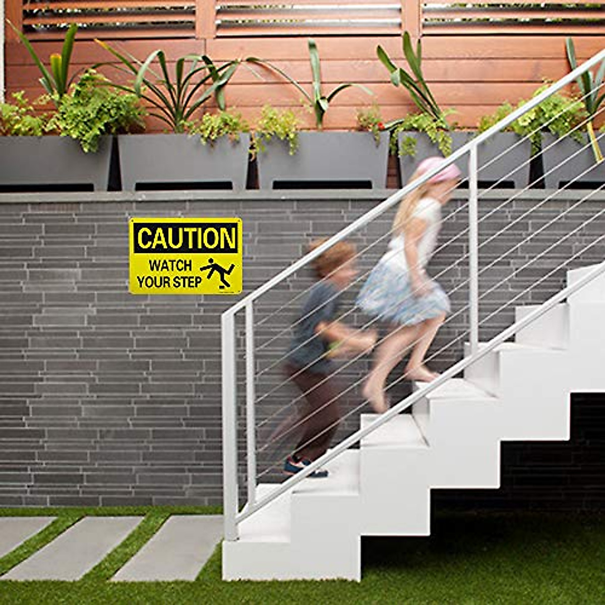 Enjoyist 2-Pack Safety Sign Caution Watch Your Step Sign, 10"x 7" .04" Aluminum Reflective Sign Rust Free Aluminum-UV Protected and Weatherproof