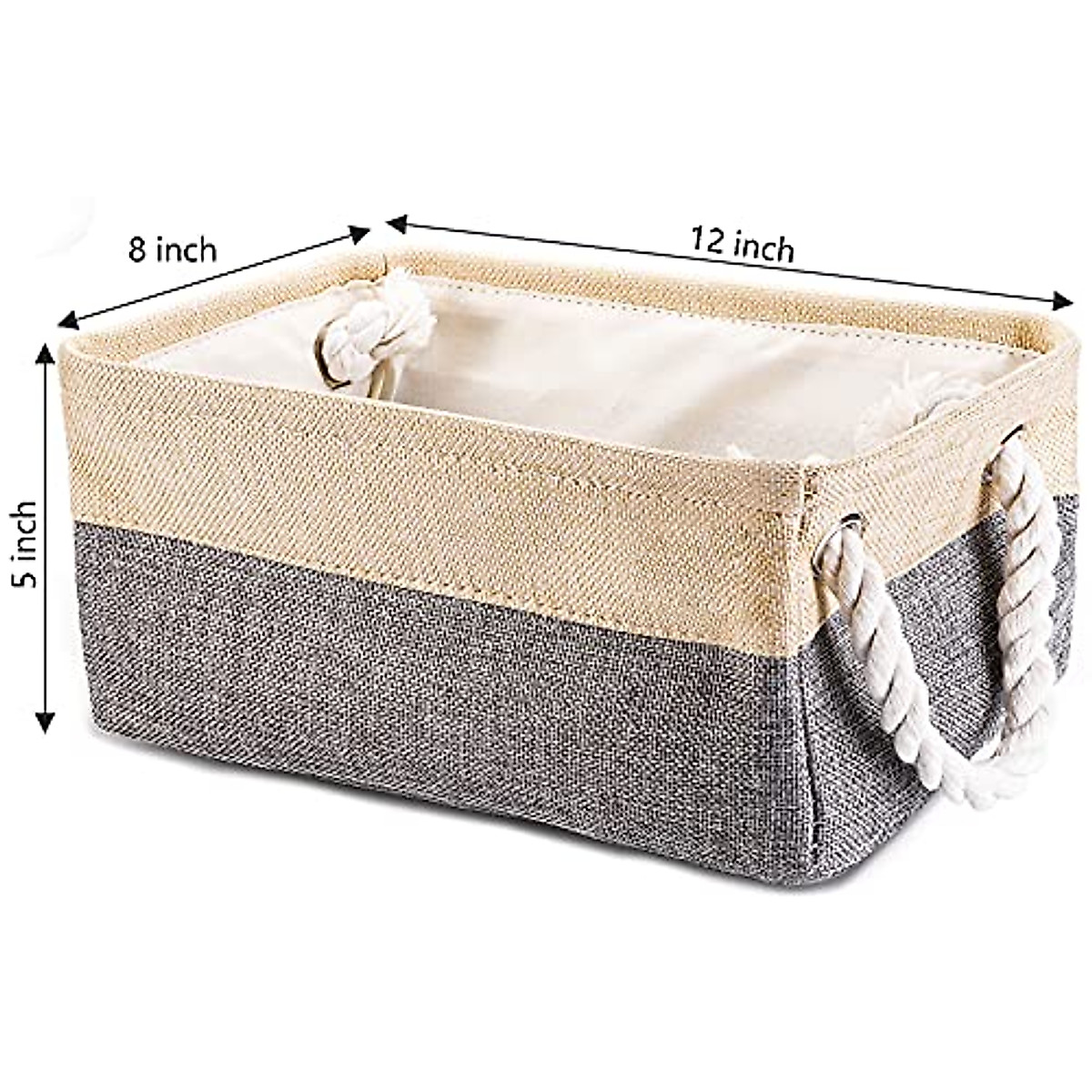 TOPZEA 6 Pack Fabric Storage Baskets, Foldable Storage Bin with Rope Handles Linen Storage Basket for Shelves, Closet Organizing, Cloth Storage Baskets, 12" x 8" x 5", Grey