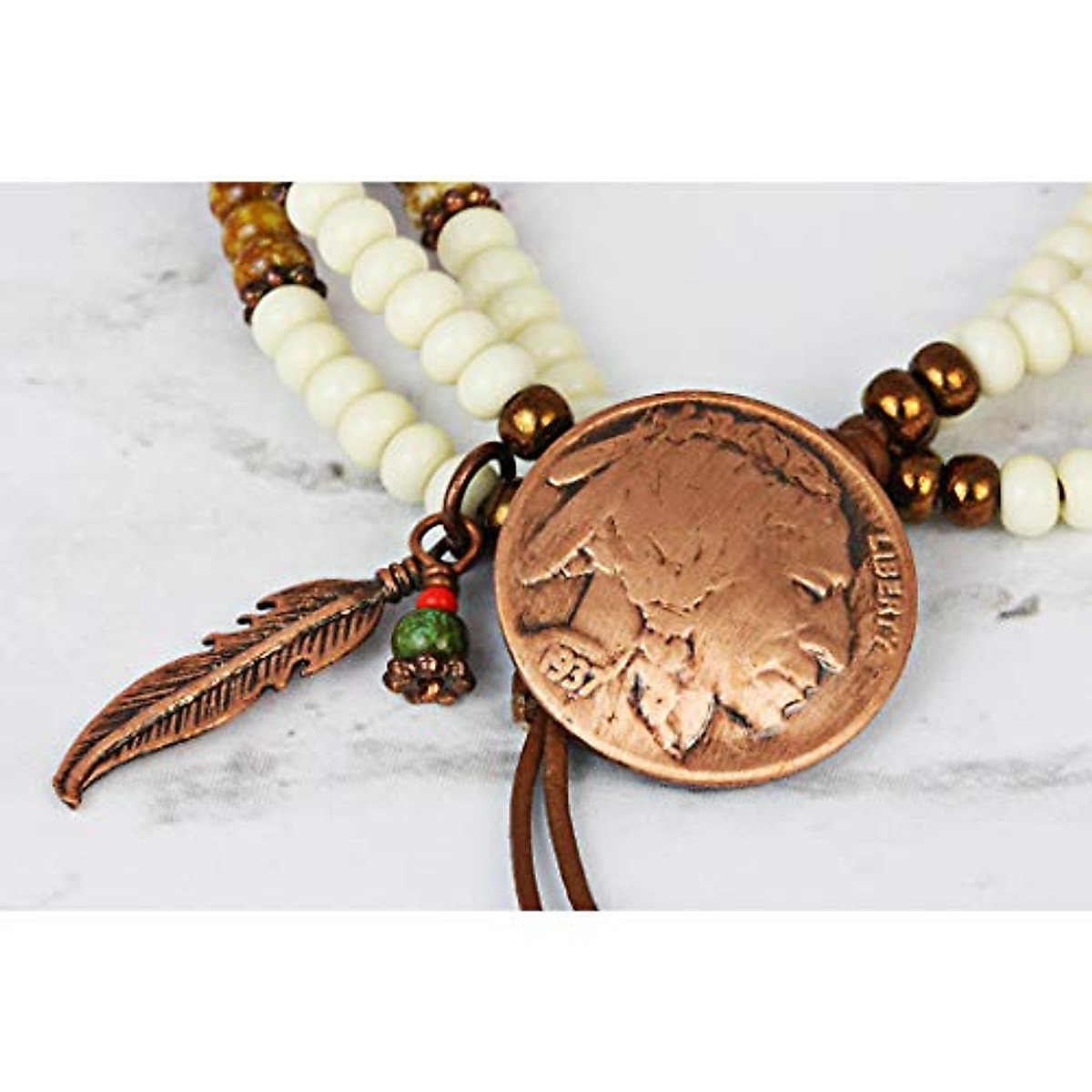 Buffalo Nickel Multi Strand Bracelet | Leather and Czech Glass Beads | Genuine Coin | One Size Adjustable |Women’s Fashion Jewelry