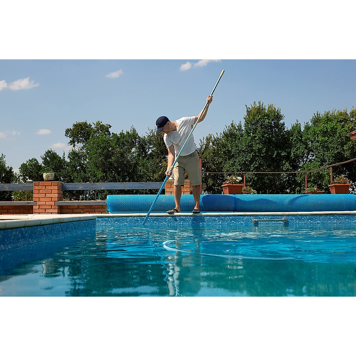 POOLWHALE Professional 12 Foot Blue Anodized Aluminum Telescopic Swimming Pool Pole,Adjustable 3 Piece Expandable Step-Up,for Skimmer Nets, Vacuum Heads and Brushes, Strong Grip & Lock