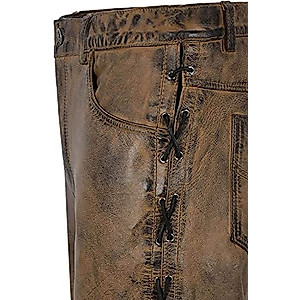 Cowboy Western Traditional Native American Leather Pants for Men Casual Classic Breeches Fashion Pant (Dirty Brown, 36'' Waist for 34'' 35'')