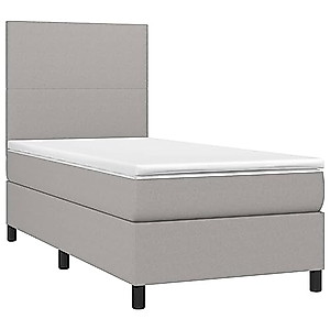 vidaXL Bed Frame, Box Spring Bed Single Platform Bed with Mattress, Bed Frame Mattress Foundation with Headboard for Bedroom, Light Gray Twin Fabric