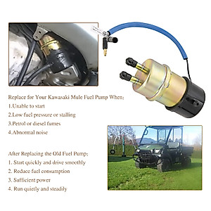 49040-1055 Electric Fuel Pump 12V for Kawasaki Mule Fuel Pump KAF620 Replaces for Kawasaki Mule 3010 3000 3020 2500 2510 2520 1000 (8mm In/Outlet), Mule Fuel Pump