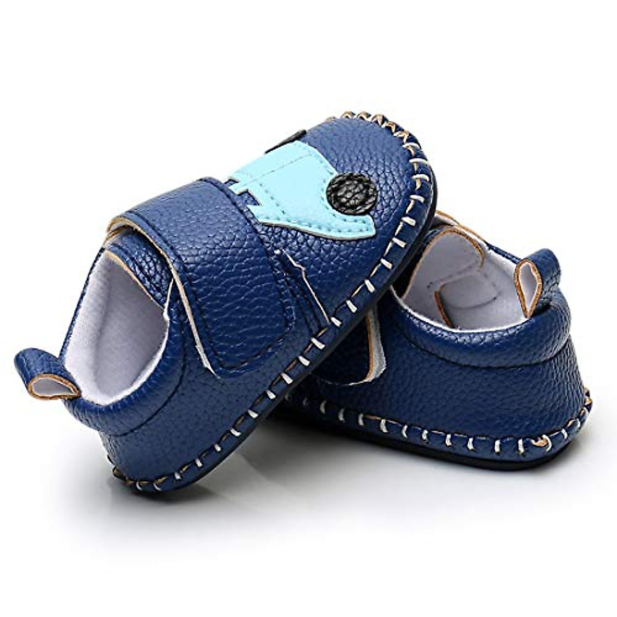 Lidiano Baby Non Slip Rubber Sole Cartoon First Walking Slippers Crib Shoes Newborn Infant Toddler Training Shoes (12-18 Months, Blue Car)