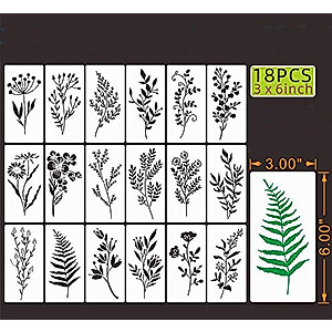18Pcs Wildflower Stencils Flower Leaf Painting Stencils Reusable Wild Flower Stencil Plastic Art Drawing Templates DIY Crafts Plant Stencil for Painting on Wood Wall Door Canvas Home Decor