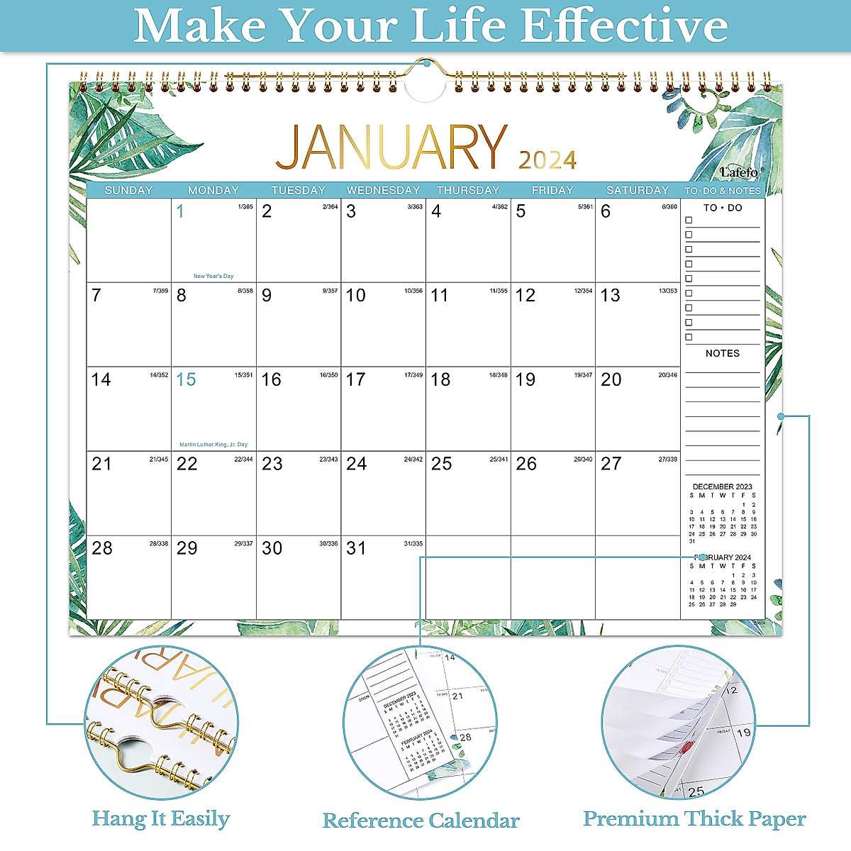 Wall Calendar 2023 - 12 Monthly Calendar 2023, Jan. 2023 - Dec. 2023, 2023 Calendar with Julian Date, 14.6" x 11.5",Twin-Wire Binding, Blank Block with Julian Dates, Perfect 2023 Wall Calendar for Organizing