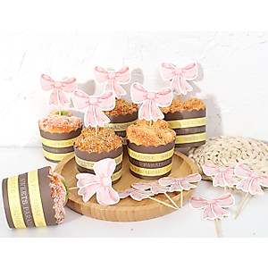 12Pcs Pink Bow Cupcake Toppers - Girls Birthday Party Decorations,Bow Tie Birthday Cupcake Toppers,Bachelorette Wedding Party Decorations,Pink Bow Girl Cake Smash Photo Props
