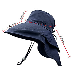 Women Sun Hats UV Protection Wide Brim Foldable Ponytail Hole Beach Hats with Neck Cover for Gardening (Navy)