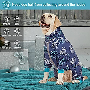 LovinPet Boxer Dogs Onesie Pajamas - UV Protection&Wound Care, Anxiety Relief, Lightweight Stretchy Fabric, Reflective Stripe, Coral Tree Print, Post Surgery Clothes, Pet PJ's/Medium