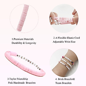 CUTERUI GIFTED Bachelorette Party Favors-9 pcs Pink Clay Disc Stretch Friendship Bracelets with Rose Gold BRIDE TEAM BRIDE Letter Beads for Bridesmaid Gifts,Bachelorette Party,Bridal Party Gifts