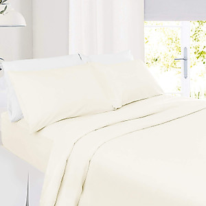 4-Piece BedSheets Set-800 Thread Count-100% Cotton Bedding Set for Full Size Bed-Long Staple Cotton Soft Sateen Weave, Fits Upto 18'' Deep Pockets Fitted Sheet-Cream