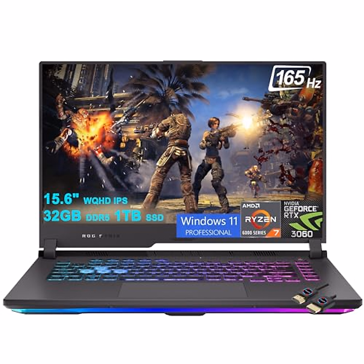 ASUS ROG Strix G15 Gaming Laptop | 15.6" WQHD 165Hz 100% DCI-P3 | AMD 8-Core Ryzen 7 6800H (>i7-11370H) | 32GB DDR5 1TB SSD | GeForce RTX 3060 6GB Graphics | USB-C Backlit Win11Pro + HDMI Cable