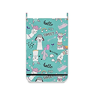 Oyihfvs Enthic Llama Alpacas Cacti Cactus Clouds On Turquoise 1PC Hanging Laundry Hamper Bag, Dirty Clothes Bag Over The Door, Wall Cloth Basket with Hooks Storage College Closet for Bathroom Bedroom