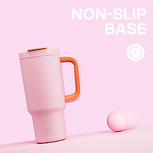 ENCOOL 32 oz Tumbler with Handle and Flip Straw, 100% Resistant Tumbler with Lid and Straw, Insulated Stainless Steel Travel Coffee Mug, Keeps Cold for 24 Hours, Cup Holder Friendly (Jade)