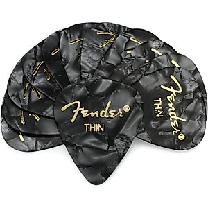 Fender Premium Celluloid Guitar Picks 351 Shape, Black Moto, Thin, 12-Pack