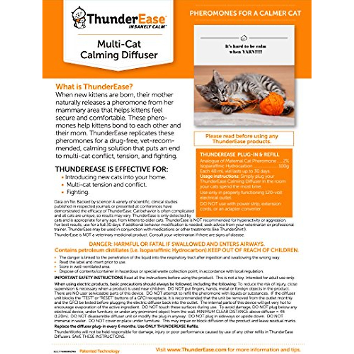 ThunderEase Multicat Calming Pheromone Diffuser Refill | Powered by FELIWAY | Reduce Cat Conflict, Tension and Fighting (180 Day Supply)