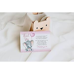 Pink Elephant Baby Shower, Thank You Cards 20 Count Pre-written Thank You Cards, Baby Sprinkle Pink Dots