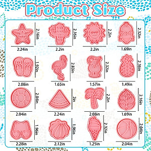 16 Pcs Summer Beach Cookie Cutters with Plunger Stamps Set Tropical Cookie Molds Beach Party Supplies Biscuit Fondant Cutters, Pineapple Flamingo Palm Tree Starfish Seashell Sunglasses Ice Cream