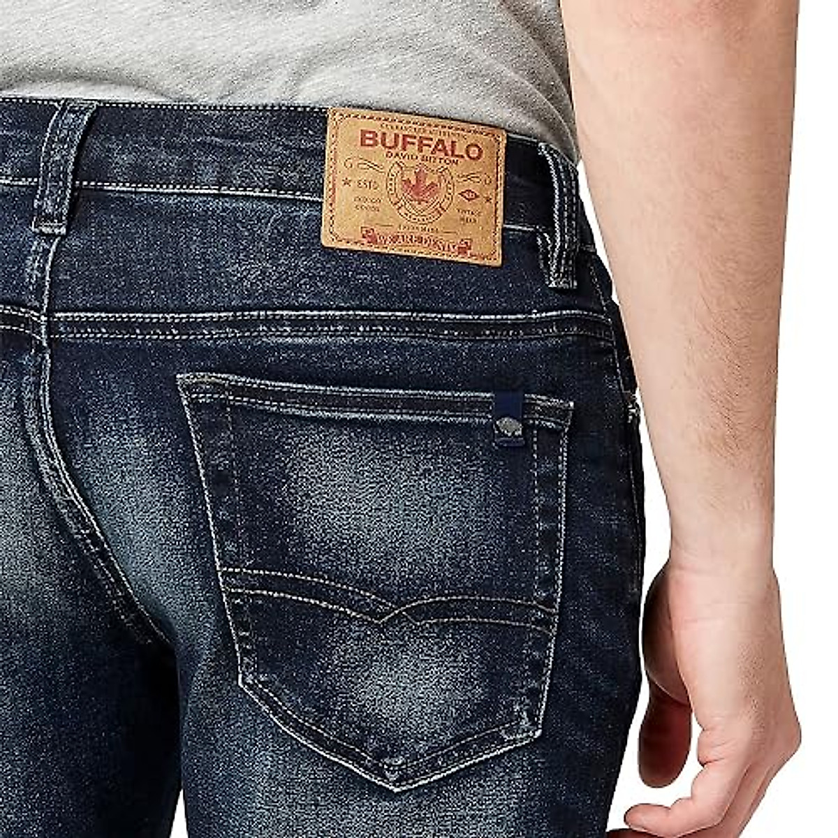 Buffalo David Bitton mens Slim Boot King Jeans, Whiskered and Sanded Indigo, 32W x 30L US