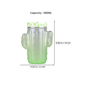 SEWACC 2 Sets Cactus Drinking Glasses Plant Shape Glass Straw Cup Creative Cute Shot Glasses Water Cups Iced Coffee Cup Wide Mouth Bubble Cups for Cocktail Beverage 400ML
