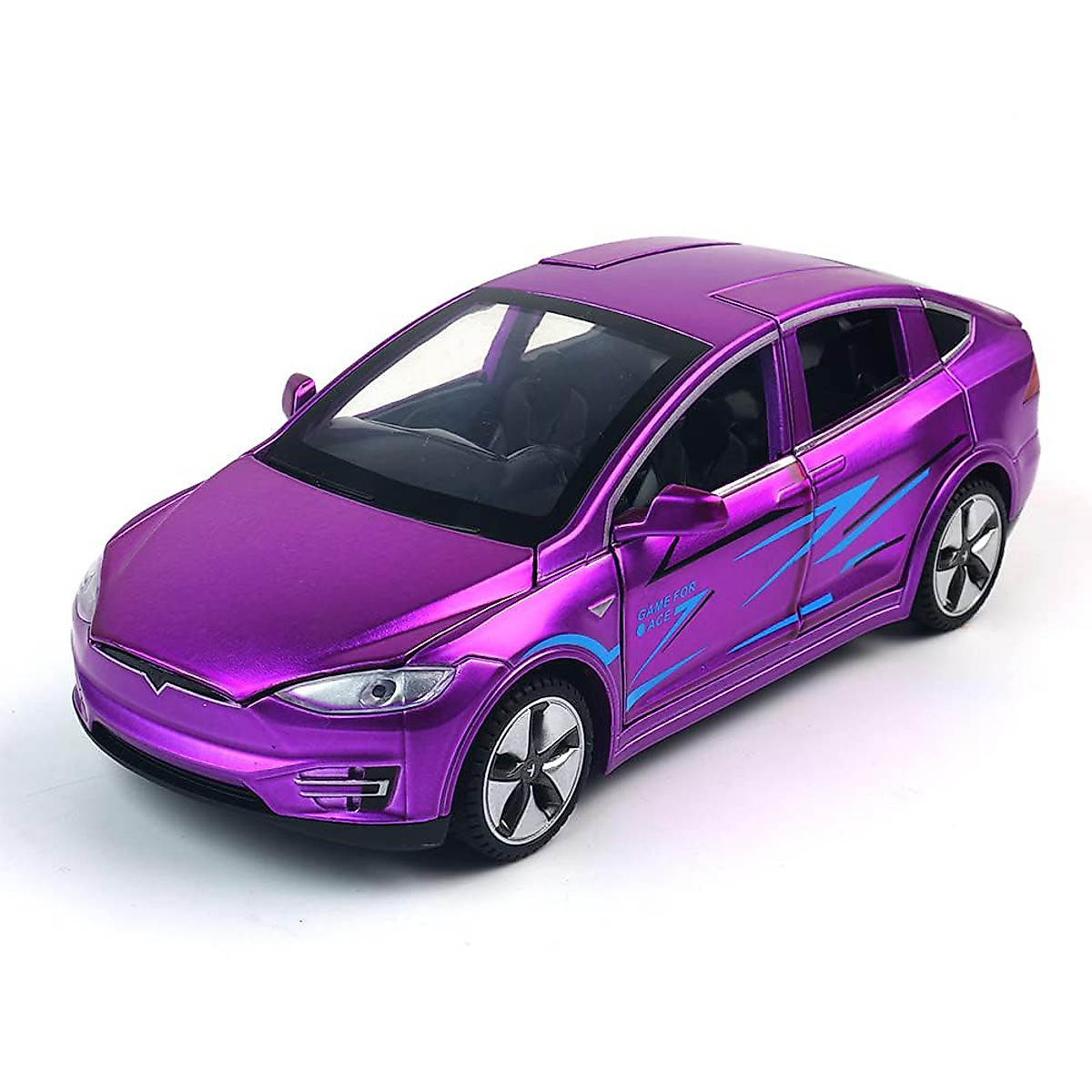 Model X Toy Car, 1:32 Zinc Alloy Diecast Car Toys for Kids, Pull Back Collectible Vehicle Toy Door Opening Scale Car Model with Sound and Light, Birthday Gift for Boys Girls 3+ Years Old