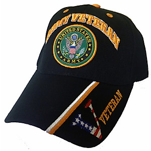 Army Black Baseball Cap Veteran V American Flag USA Hat United States Patriotic