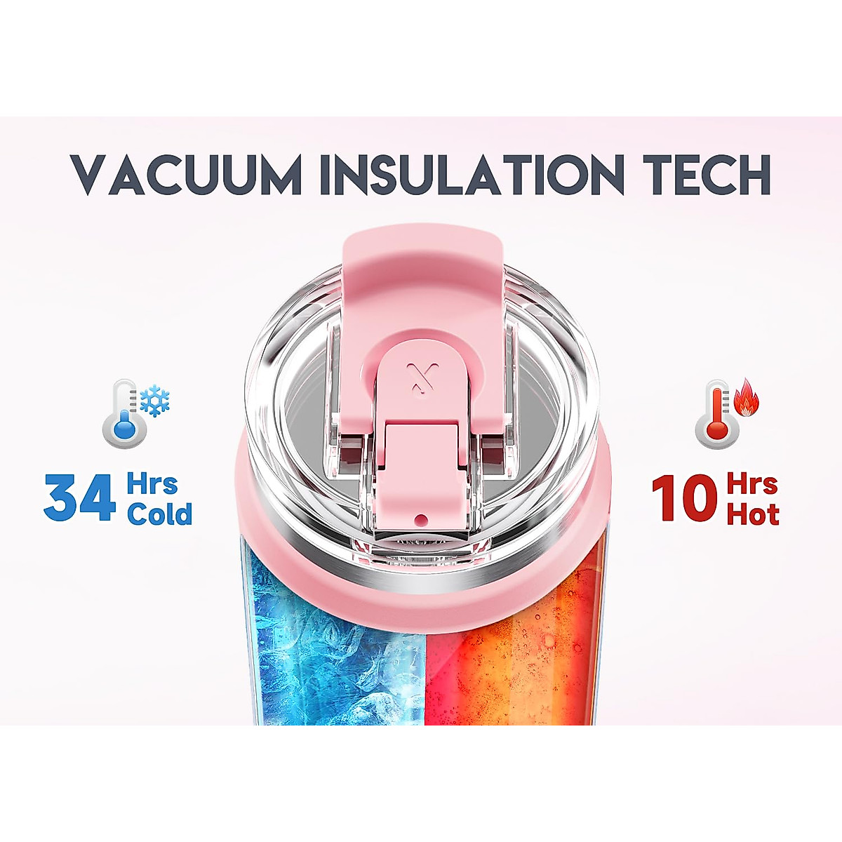 Meoky 40oz Tumbler with Handle, Stainless Steel Travel Mug with 2-in-1 Straw and Sip Lid, Vacuum Insulated Coffee Mug, 100% Leak Proof, Keeps Cold for 34 Hours or Hot for 10 Hours (Blush)