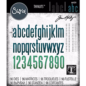 Sizzix Thinlits Die Set 96 Pack Alphanumeric Classic Lower Case by Tim Holtz, Multicolor